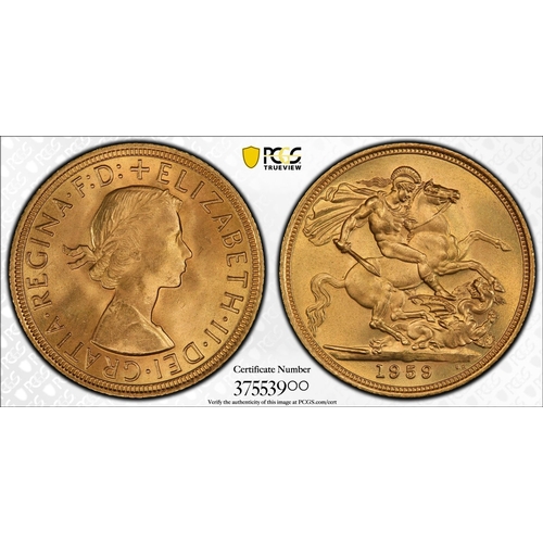UNITED KINGDOM. Elizabeth II, 1952-2022. Gold sovereign, 1959. Royal ...