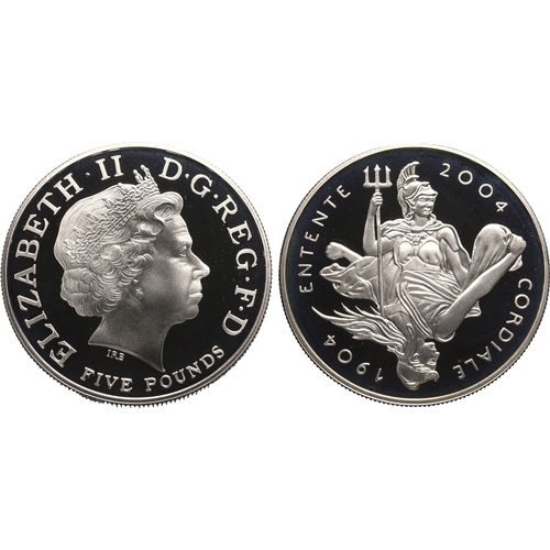 2004 Silver 5 Pounds (Crown) Entente Cordiale Proof Box & COAUNITED ...