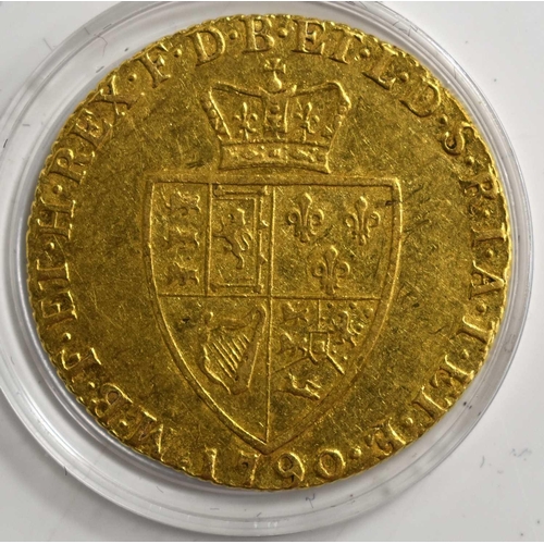 A George III 22ct gold Spade Guinea, dated 1790, fine condition, with ...