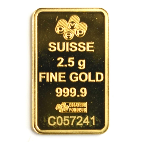 A Suisse 2.5g fine gold 999.9 ingot.