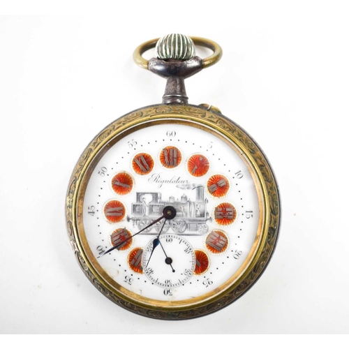 A large Ancre Double Plateau regulator pocket watch, with locomotive ...