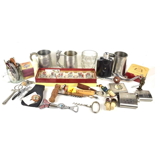 A group of collectables to include pewter tankards, Famous Grouse hip ...