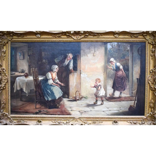 Alexander Rosell (1859-1922): Dutch interior scene, family with child ...