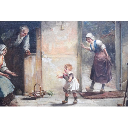 Alexander Rosell (1859-1922): Dutch interior scene, family with child ...