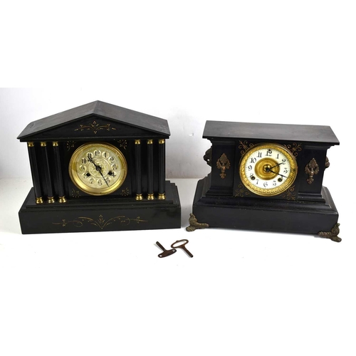 A 19th century Ansonia cast metal slate effect mantle clock together ...