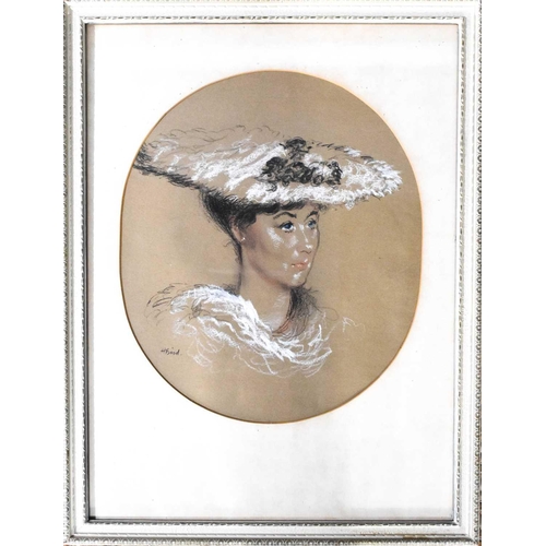 Henry Bird (20th century): The Hat, chalk & pastel, signed, 36 by 30cm.