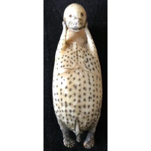 Rare Inuit marine ivory Carved sea otter Amulet 7 cms