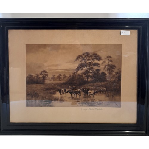 Large frame and glazed print "Evening - Radcot Backwater". 36cm x 54cm ...