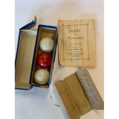 Box Of Three Staff Purchase From Harrods Billiard Balls With Rule Book.