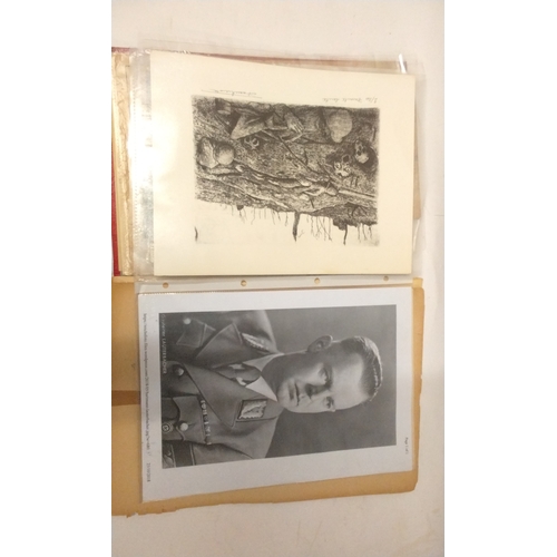 A folder containing foreign paper currency and war memorabilia