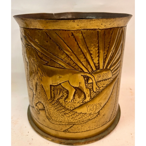 Extra Large Boar World War Trench Art Brass Shell. 23cm x 24cm.