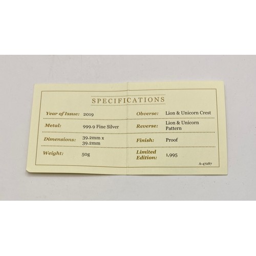 CPM 2019 Lion and Unicorn 50g Pure Silver Ingot with Certificate of ...