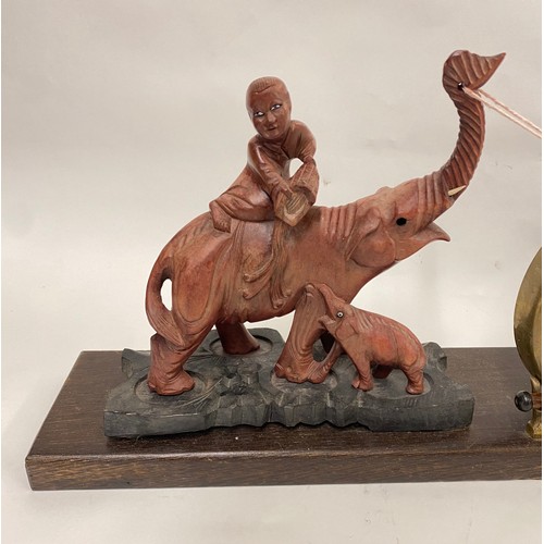 Vintage Oriental Style Carved Wood Dinner Gong with Elephant Figures ...