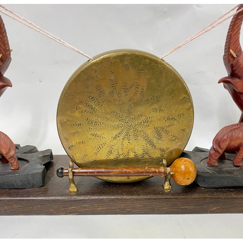 Vintage Oriental Style Carved Wood Dinner Gong with Elephant Figures ...