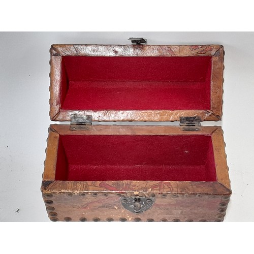 A Vintage Leather Clad Jewellery Trunk Having A Gothic Style Top, 21cm ...