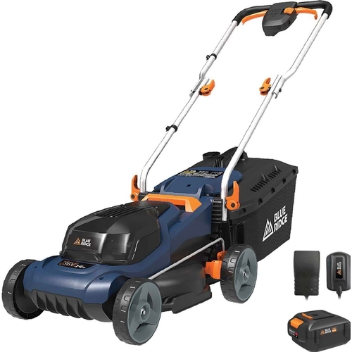 Brand New and Boxed Blue Ridge 36volt Cordless Lawn mower with 2.0ah li ...