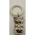 Silver dog baby rattle with teething ring. 9cm x 5cm.