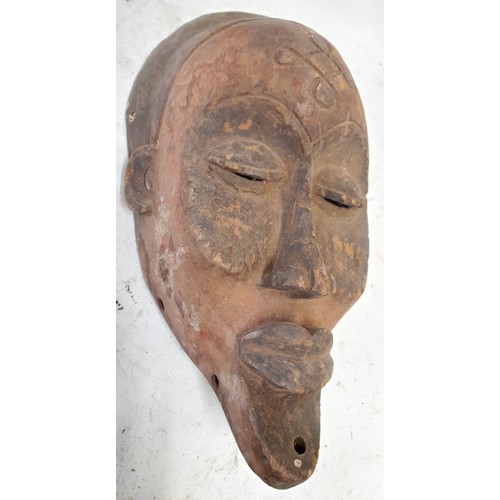 Hand carved Tribal Face Mask finished in Red and Black, 38cm x 20cm