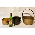 Two Thick Gauge Brass Jam Pans With Steel Handles And One Copper Double ...