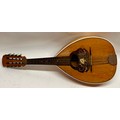 German Vintage Flower Inlay Decoration String Mandolin. 62cm x 24cm x 10cm.