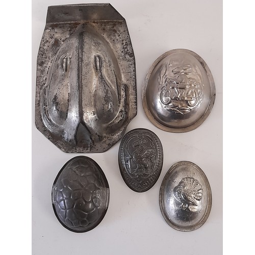Antique Metal Chocolate Molds, Largest 15.5cm x 11.5cm (5)