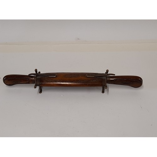 Indian Carving set in Carved wood Holder with Brass Fittings, 35cm long