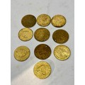 Nine Gold Toned "Spade Guines" Gaming Tokens. 2cm (9)