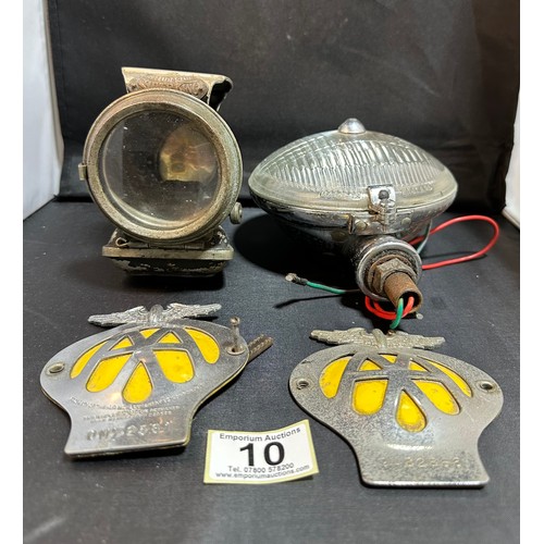 Selection of Automobilia, to Include 2 Lucas Lamps & 2 AA Badges