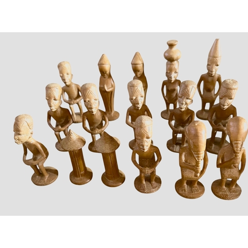 A Good Set Of Mid Century Makonde Hand Carved Chess Pieces