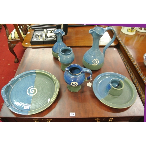 6 pieces of Jack O'Patsy pottery, ewers, vases, plates, etc