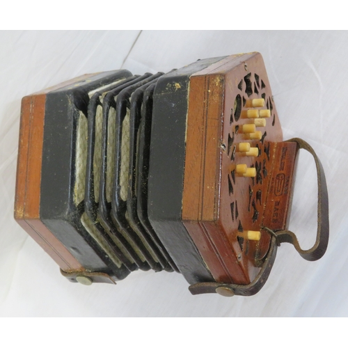 21 button 2 row Anglo concertina stamped 'Lachenal of London' with 21 ...