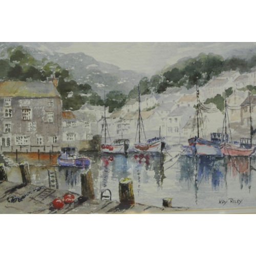 Kay Riley 'Inner Harbour, Polperro' watercolour 26x36cm signed
