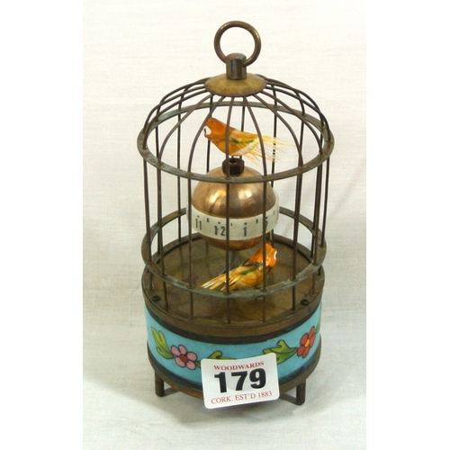 Edwardian brass & metal bird automaton clock with 2 birds in a cage
