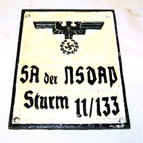 Cast iron Nazi sign 'Sturm -11 -133' 20x15cm