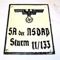 Cast iron Nazi sign 'Sturm -11 -133' 20x15cm