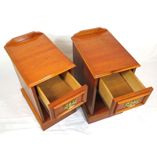 Pair of French style yew bedside lockers with frieze drawers, brass ...