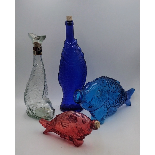Vintage Collection of Fish Shaped Bottles in Blue, Aquamarine, Clear ...