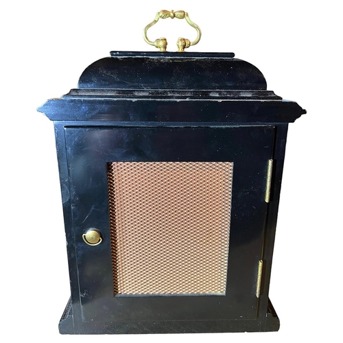 F.W. ELLIOT, AN EIGHT DAY EBONISED CHIMING BRACKET CLOCK With gilt ...