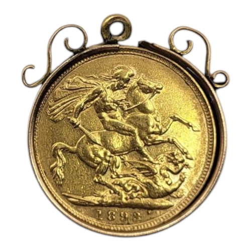 A VICTORIAN 22CT GOLD FULL SOVEREIGN, DATED 1893 Mounted in a 9ct rose ...
