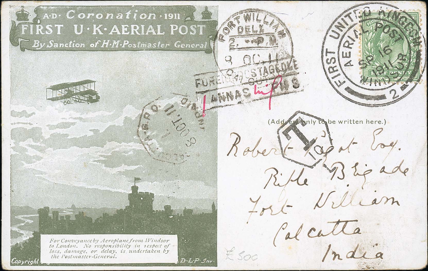 1911 (Sep 16) First UK Aerial Post, green postcard flown from Windsor ...