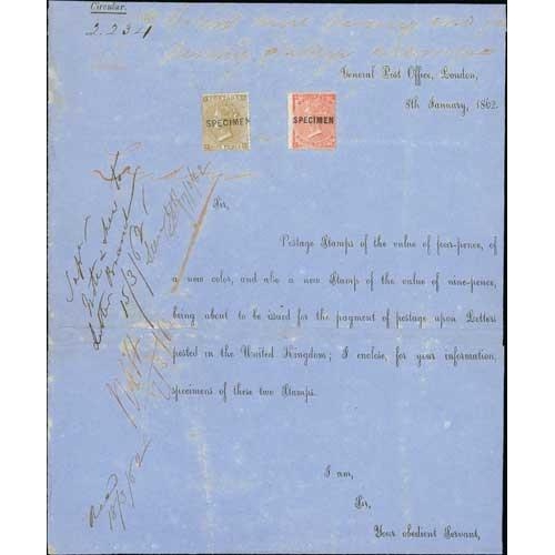 1862 (Jan 8) G.P.O London printed circular "Postage Stamps of the value ...