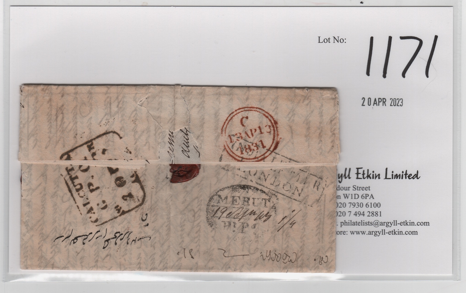 1831 Entire letter to London with oval "MERUT / Pt Pd" (Giles type 2 ...