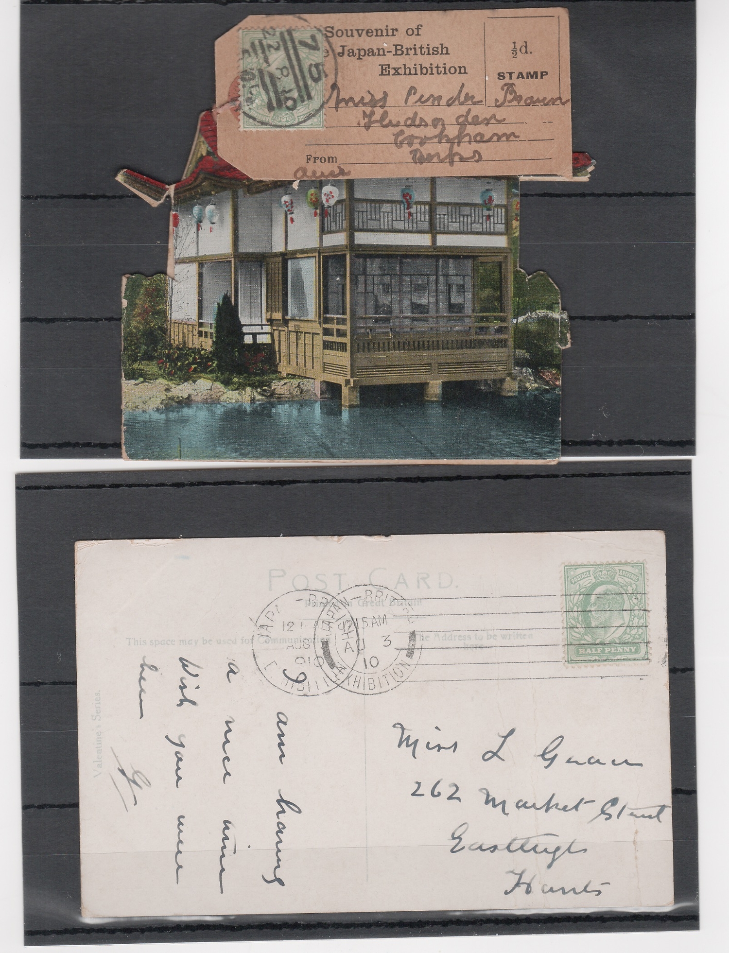 1910 Japan British Exhibition, picture postcard franked ½d cancelled by ...
