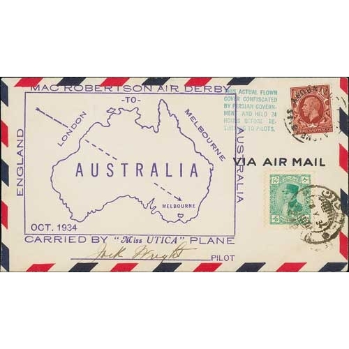 1934 MacRobertson Air Race. Cover flown by J.H Wright and J. Polando to ...