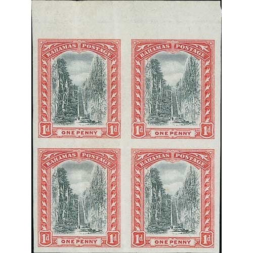 1d Black and red, imperforate plate proof block of four on ungummed ...
