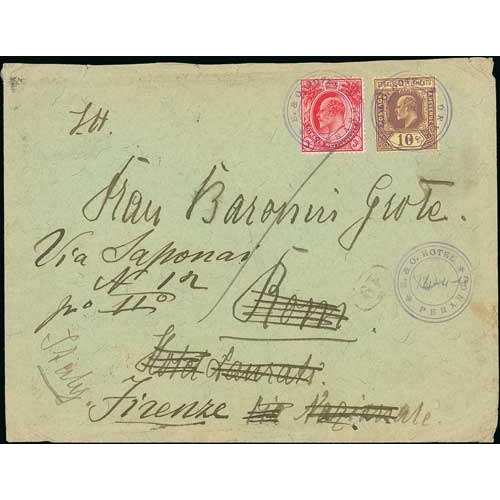1910 (Apr 14) Cover to Italy franked 3c postage + 10c late fee, the two ...