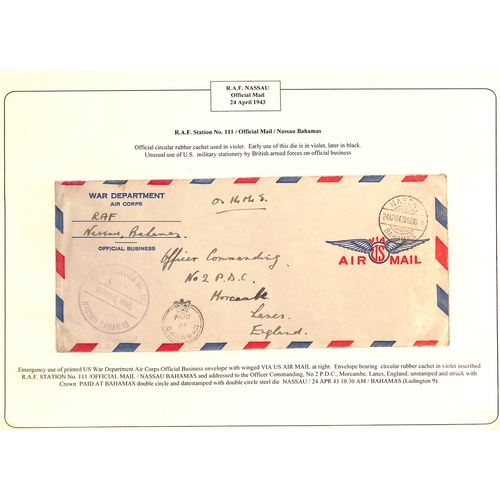 Official Mail. 1915-44 Stampless covers to G.B with the three different ...