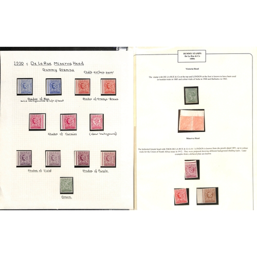 1885-1912 De La Rue dummy stamps comprising Victoria Head type ...