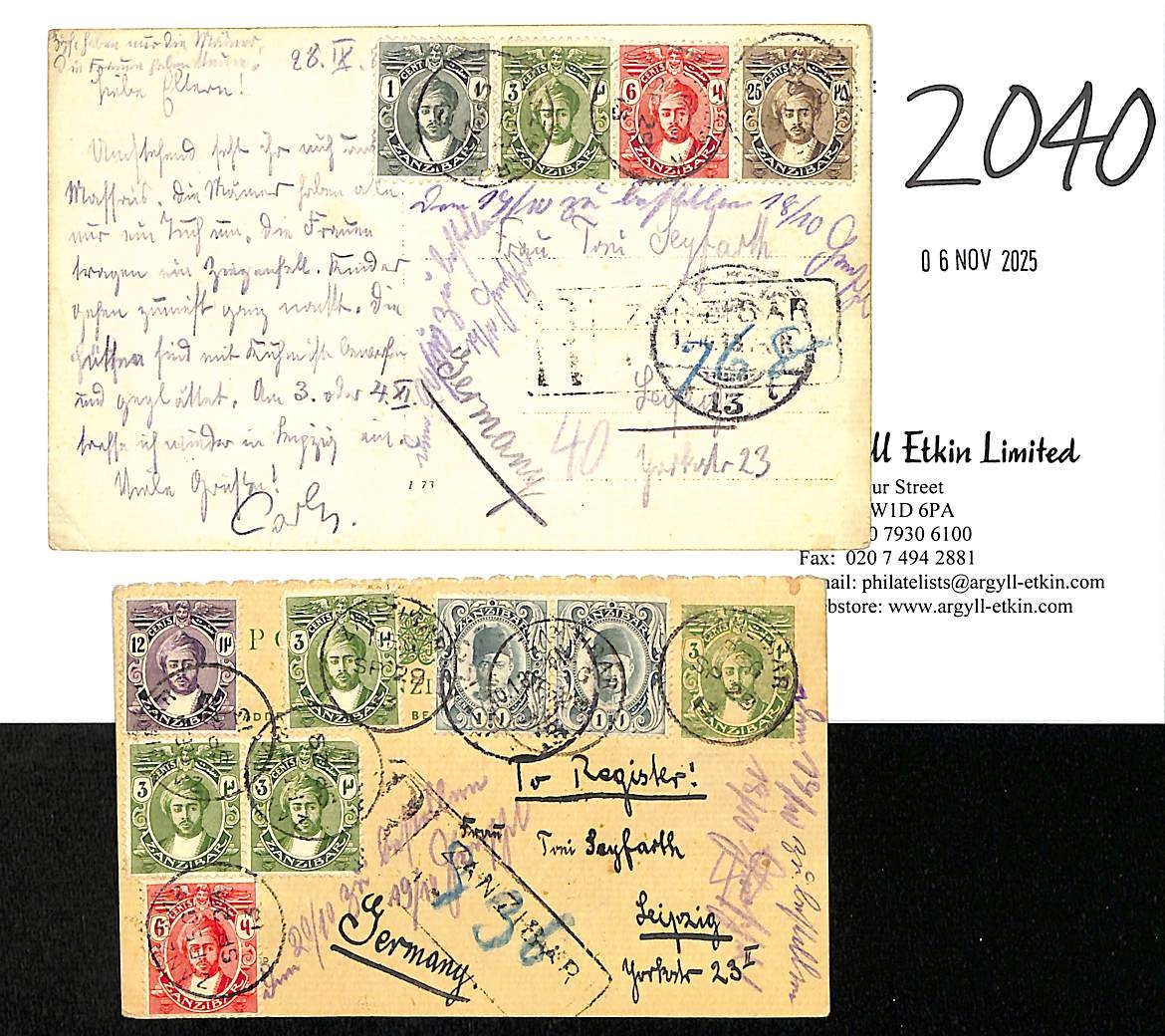 1913 (Sep 29) Registered postcards to Germany, a 3pf reply card franked ...