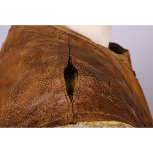 Great War Period Leather Jerkin, brown leather wool lined jerkin with ...